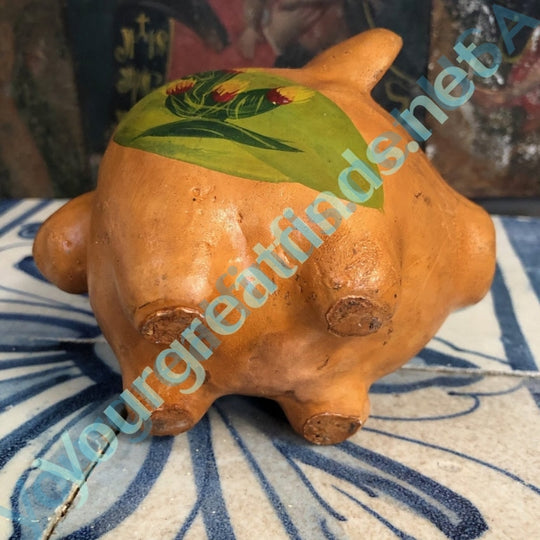 Old Mexican Red Clay Piggy Bank with Hand Painted Accents – Yourgreatfinds