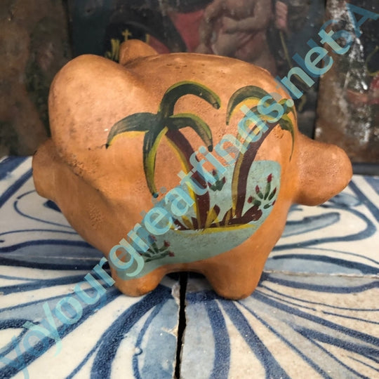Old Mexican Red Clay Piggy Bank with Hand Painted Accents – Yourgreatfinds