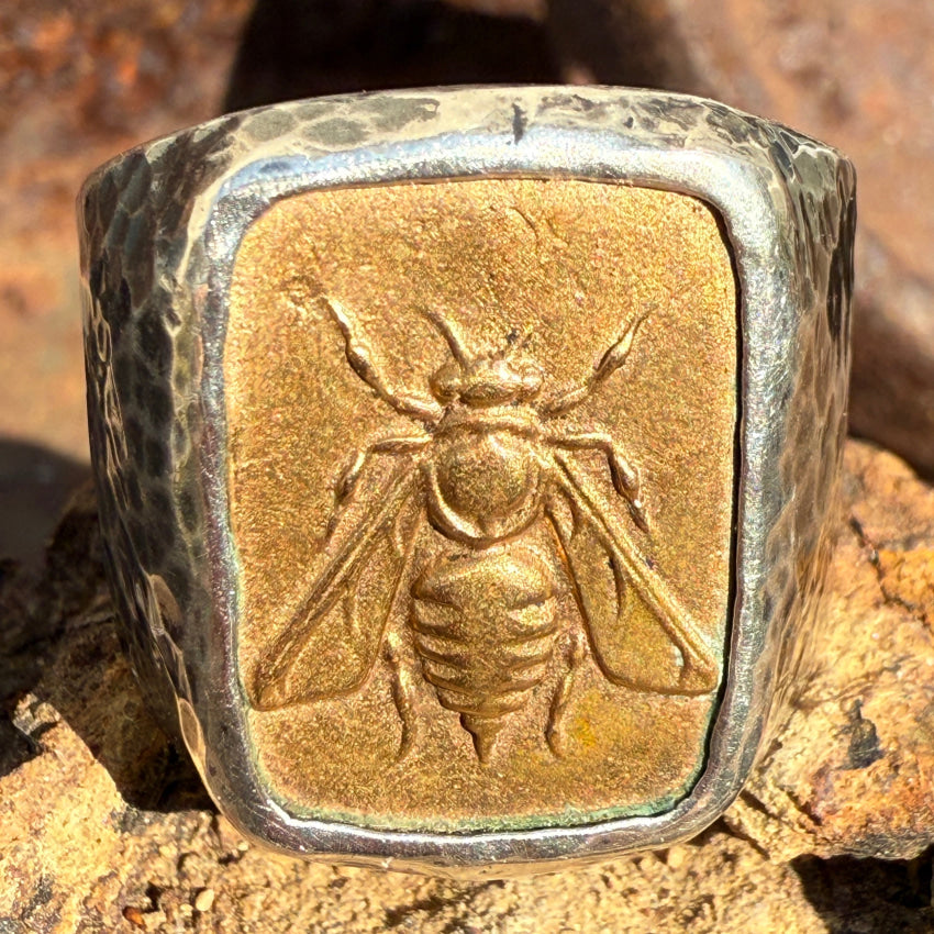 Sterling Silver & Gold Bee Signet Ring Size 11 – Yourgreatfinds