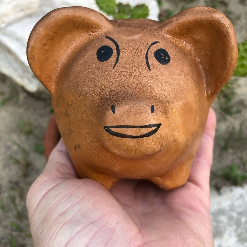 Old Mexican Red Clay Piggy Bank with Hand Painted Accents – Yourgreatfinds